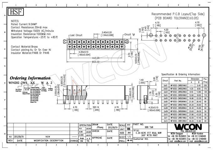 Konektor Kabel Ke Papan Lurus 4.2mm Papan Wafer Baris Ganda Di Konektor